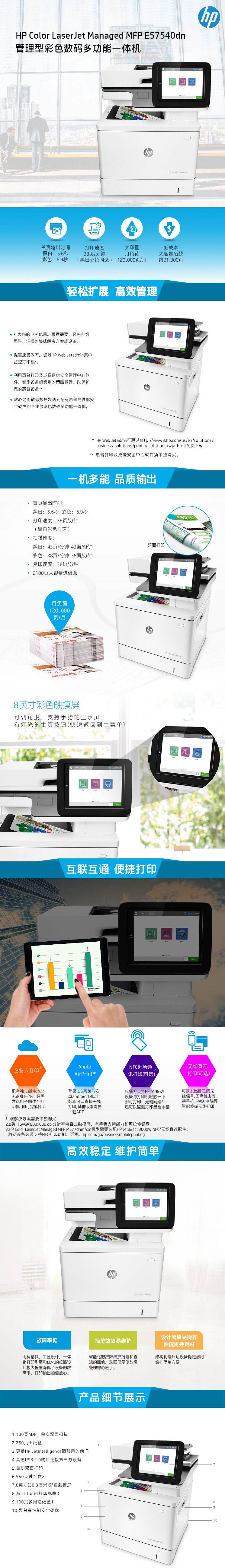 惠普(HP) HP Color LaserJet Managed MFP E57540dn(M577dn) A4彩色一体机_一体机_办公打印 ...